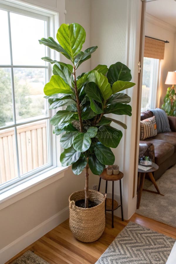 Artificial Fiddle Leaf Fig Tree in Corner Stock Illustration ...