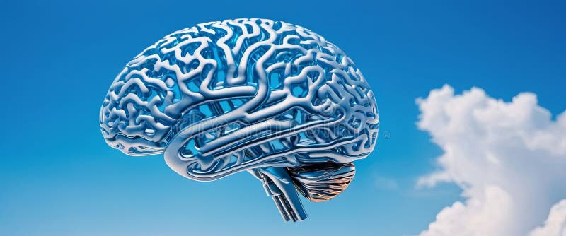 Artificial Floating Human Brain in the Air, Showcasing a Surreal and ...