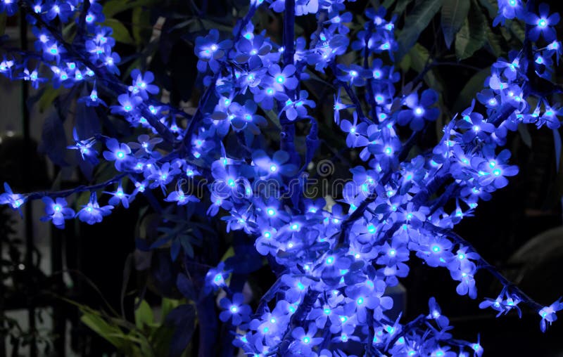 Artificial Flowering Tree. Small Flowers, Illuminated by Decorative ...