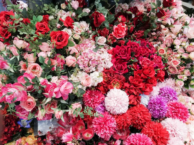 Artificial Flowers or Fabric Flowers Many Types and Many Colors. Stock ...