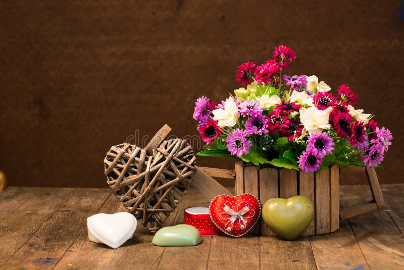 Artificial Flowers and Heart Shape Stock Image - Image of indoor ...