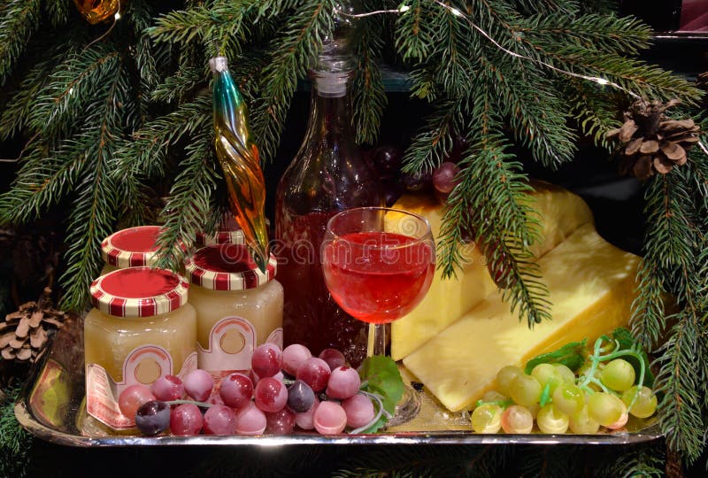 Artificial Food and Christmas Tree Toys on Christmas Tree Stock Photo ...