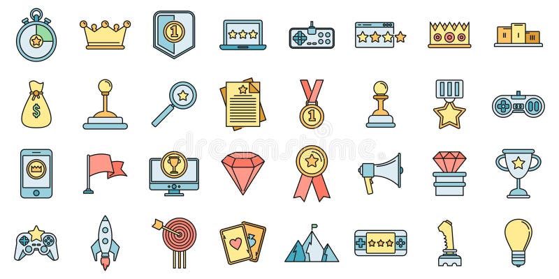 Artificial Gamification Icons Set Vector Color Stock Illustration - Illustration of bronze ...