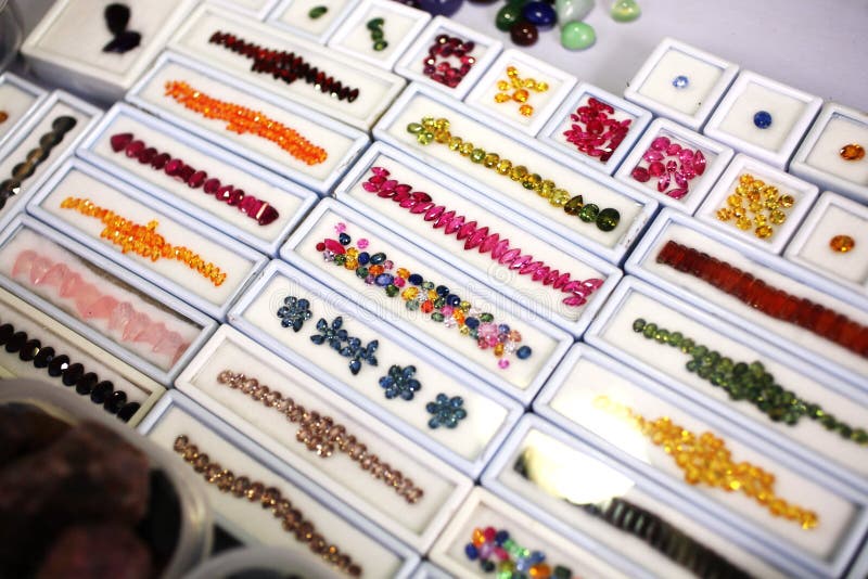 Artificial Gems on Plastic Box in Jewelry Store Stock Image - Image of ...
