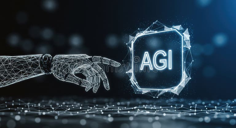 Artificial General Intelligence Concept with Robotic Hand Touching Agi ...