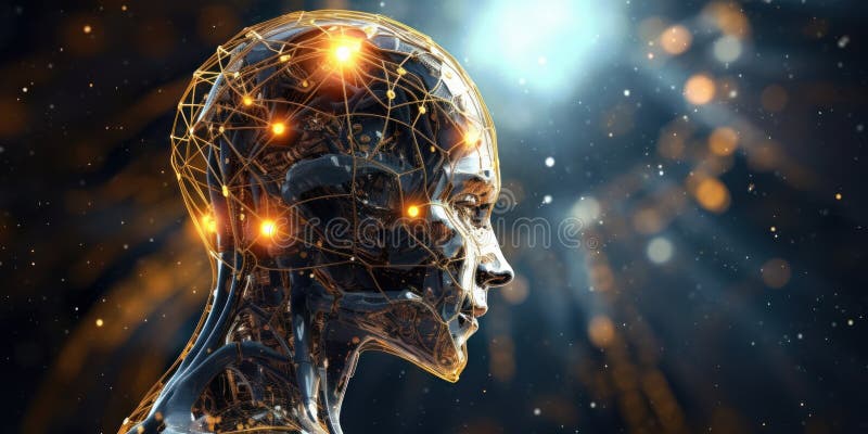 Artificial General Intelligence Robot Head. Beautiful Illustration ...