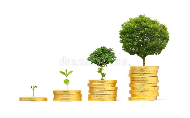 Artificial Gold Coin Stack with Tree on White Background Stock Image ...