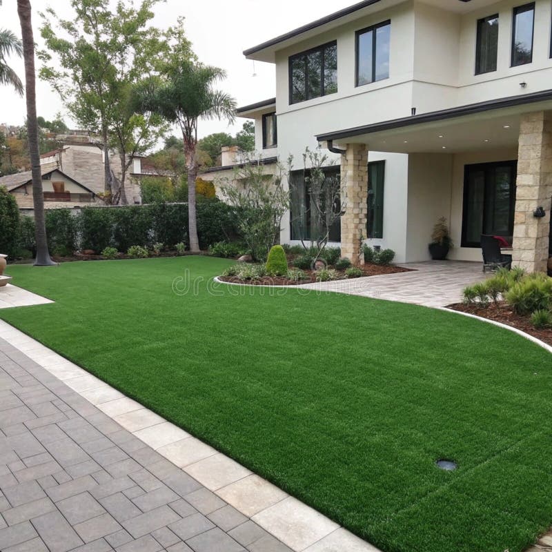 Artificial Grass Lawn Turf in a Modern Home Yard Stock Illustration ...