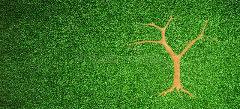 Brown Dead Tree in Green Grass Meadow Field. Stock Image - Image of ...