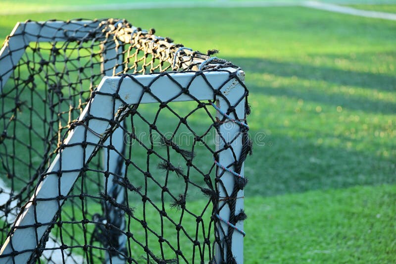 Artificial Green Grass Soccer Field with Training Goal Net Stock Photo ...