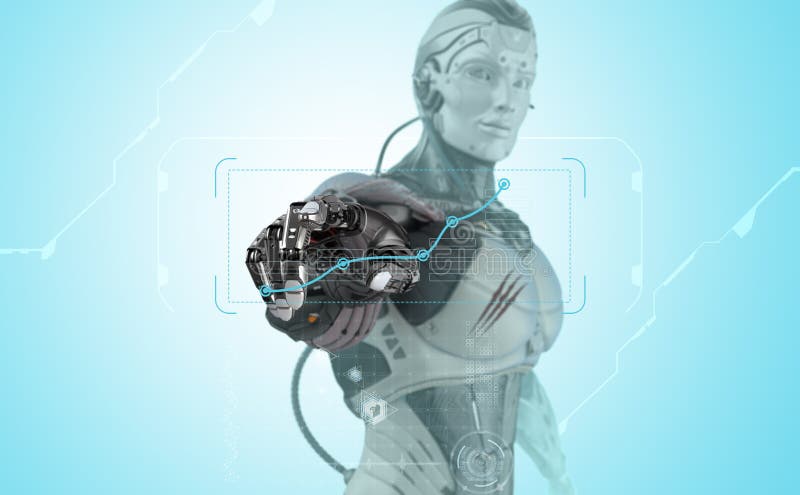 Robot in Futuristic Design Working with UI Stock Photo - Image of ...