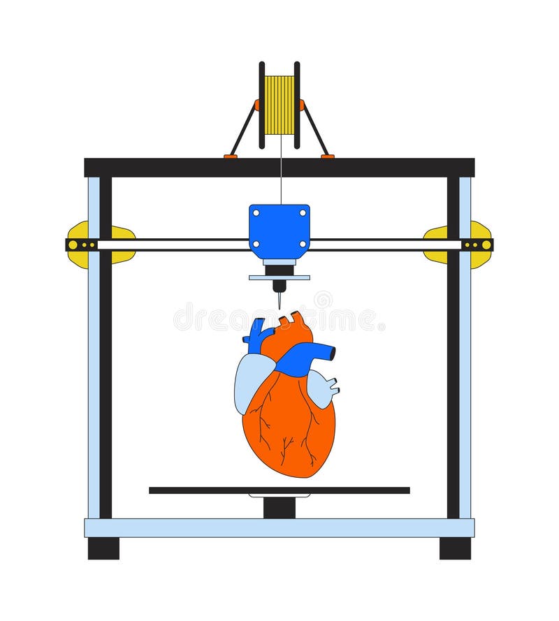 Artificial Heart on 3d Printer 2D Linear Cartoon Object Stock Vector ...