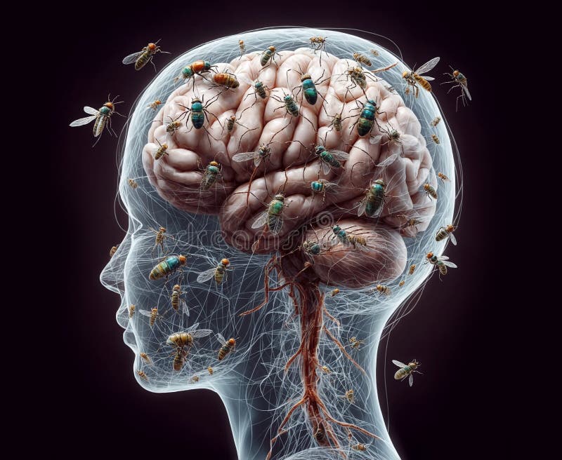 Artificial Human Brain with Bugs Inside Stock Illustration ...