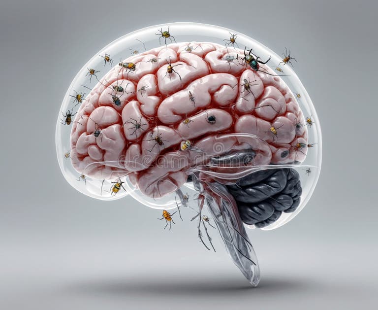 Artificial Human Brain with Bugs Inside Stock Illustration ...