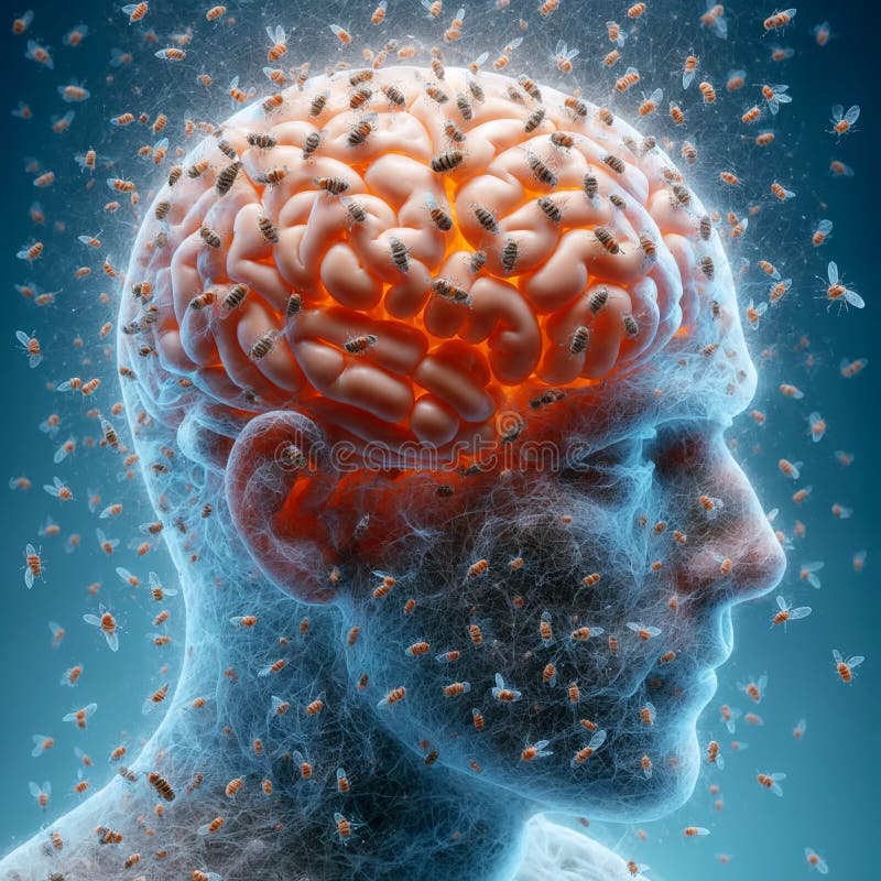 Artificial Human Brain with Bugs Inside Stock Illustration ...