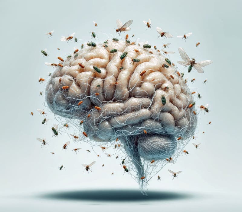 Artificial Human Brain with Bugs Inside Stock Illustration ...