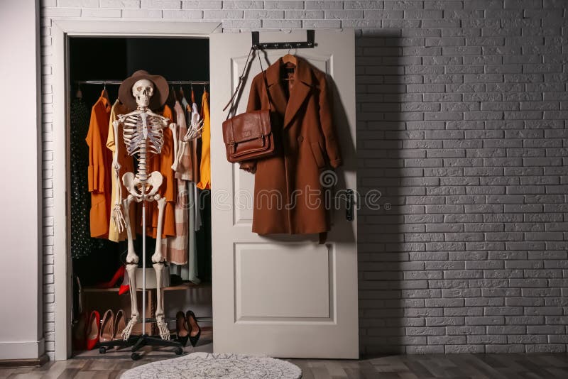 Artificial Human Skeleton Model in Wardrobe Room Stock Photo - Image of ...