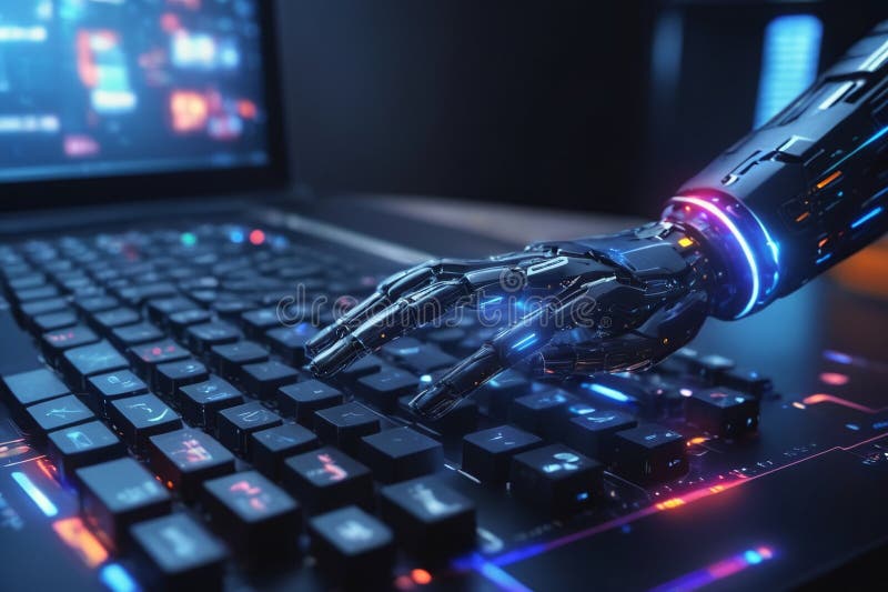 Artificial Humanoid Robot Hand with Computer Stock Illustration ...