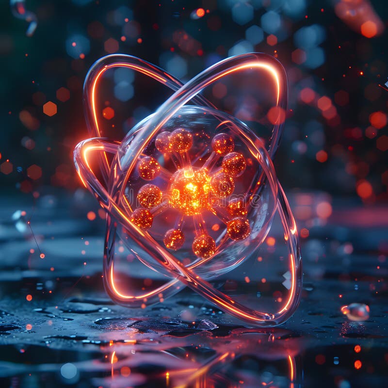 Computergenerated Image of an Electric Blue Atom Glowing on a Wet ...