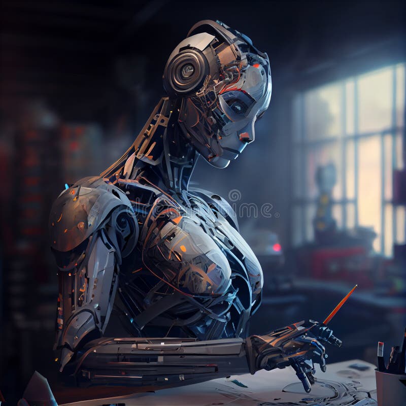 Artificial Inteligence, Humaniod Robot Drawing, Futuristic Concept ...