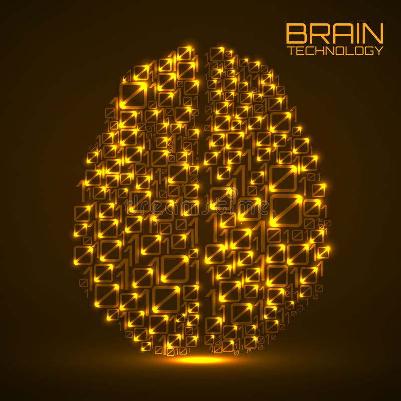 Artificial Intelligence. Abstract Brain with Binary Computer Code, Technology Concept Stock ...