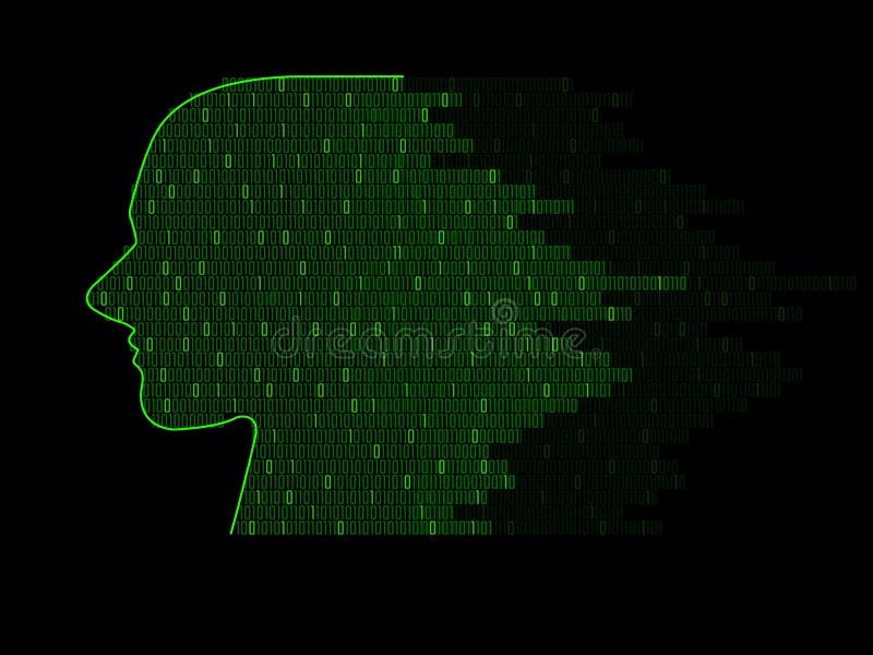 Artificial Intelligence. Abstract Human Head Barcode with Binary Code ...