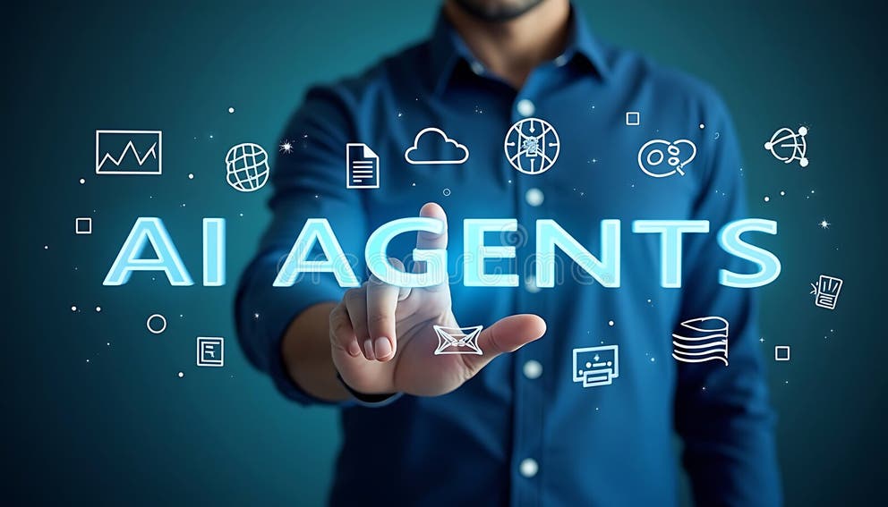 Artificial Intelligence Agents Modern Style Concept Visualized by Person Touching Screen Digital ...