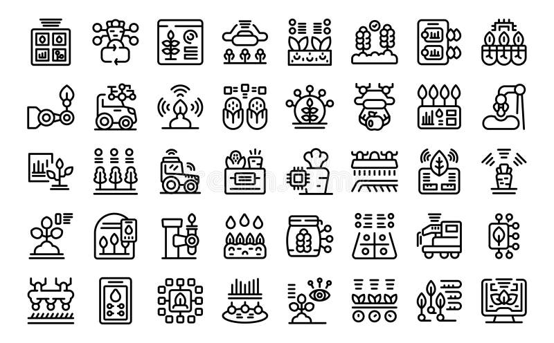 Artificial Intelligence in Agriculture Icons Set Outline Vector. Smart ...