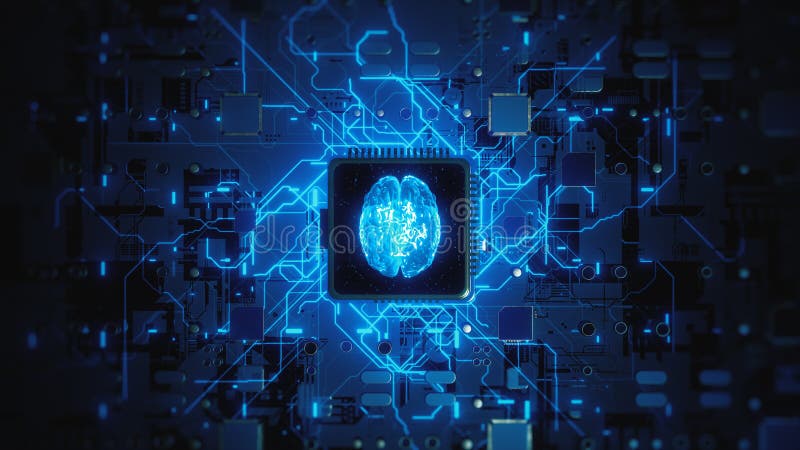 Artificial Intelligence AI, Brain Central Processor Unit on Circuit ...