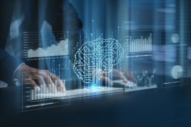 Artificial Intelligence (AI) Brain Image with Circuit Board Lines ...
