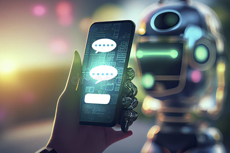 Artificial Intelligence Ai Chat Bot Idea Hands Holding a Phone Against ...