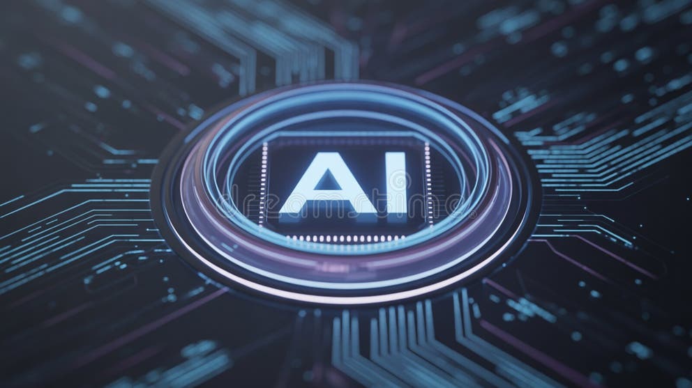 Artificial Intelligence Ai Chip on a Circuit Board with Glowing Lines ...