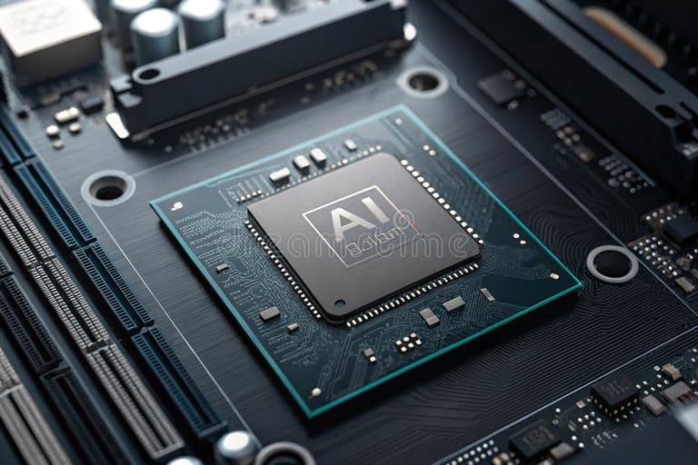 Artificial Intelligence AI on Computer CPU Motherboard Stock Image ...