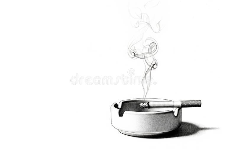A Monochrome Black and White Drawing of a Single Smoldering Cigarette ...