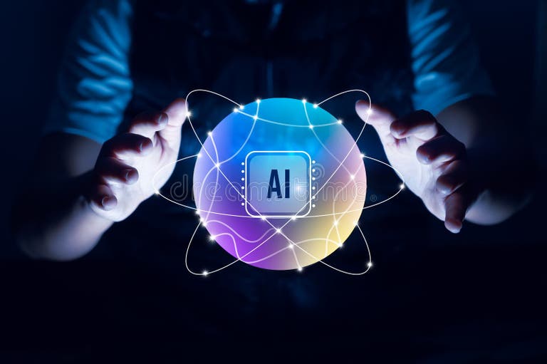 Artificial Intelligence (AI) Concept with a Glowing Digital Sphere and ...