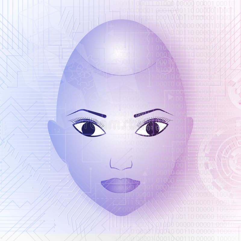 The Virtual Digital AI Face And The Face Of A Young Woman. Stock Vector ...