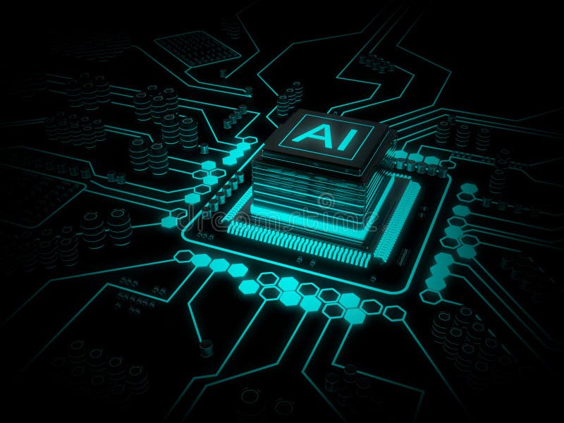 Artificial Intelligence, AI Analysis with Modern Processor Chip Neon, Neural Network Stock Photo ...