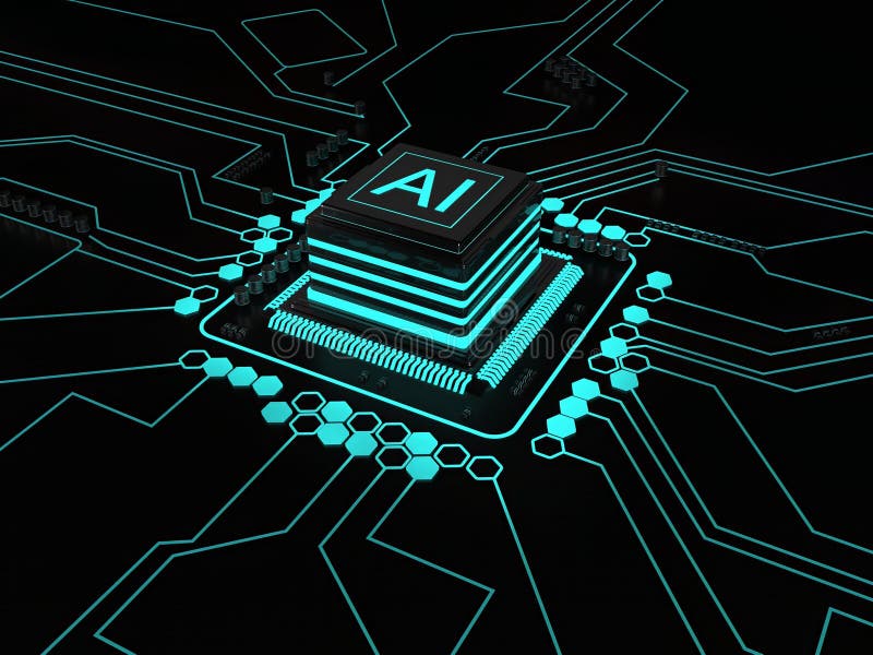 Artificial Intelligence, AI Analysis with Modern Processor Chip Neon, Neural Network Stock Photo ...