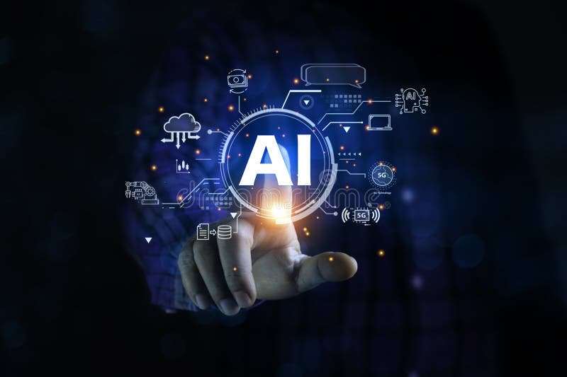 AI Data Analysis Concept, Hand Pointing To AI Icon. Technology To ...