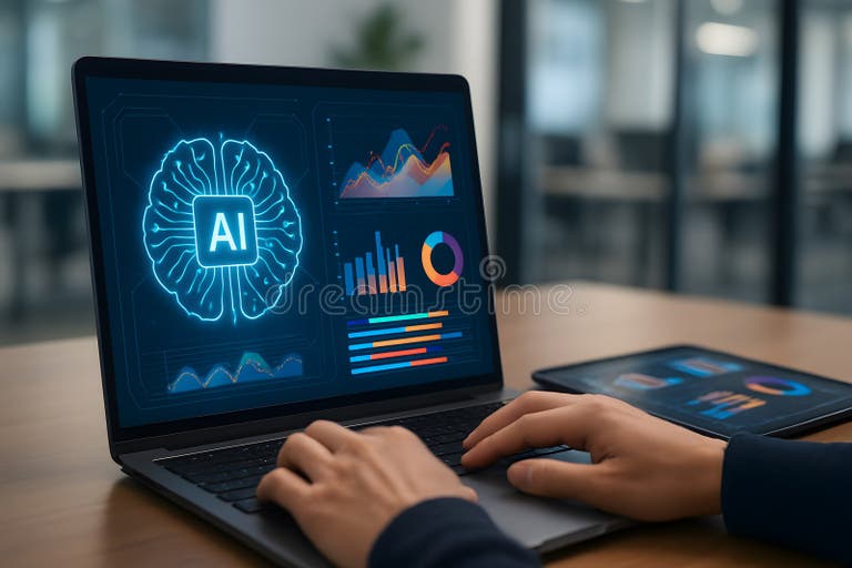 Artificial Intelligence Ai Data Analysis on Laptop for Business Intelligence and Machine ...