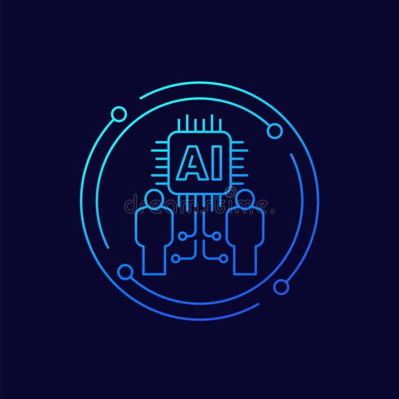 Artificial Intelligence AI and Humans Line Icon Stock Illustration ...