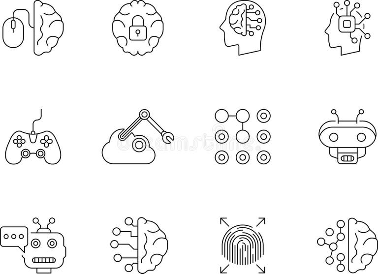 Artificial Intelligence AI Icon in Line Style, Machine Learning, Smart ...