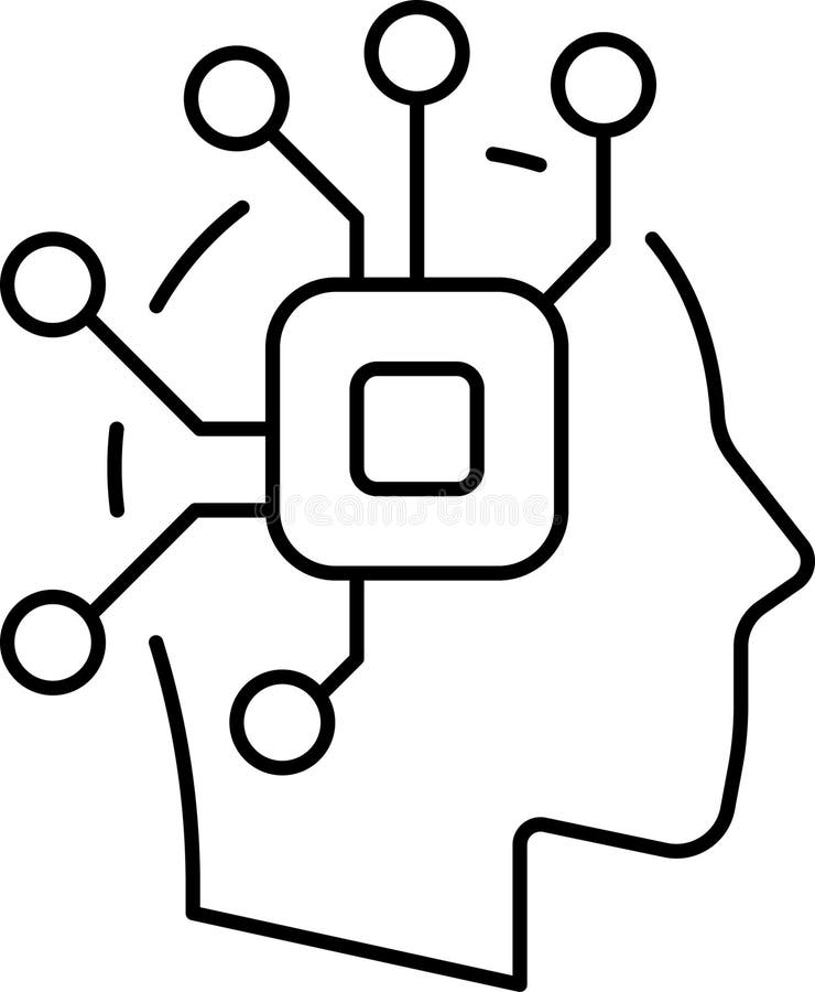 Artificial Intelligence AI Icon in Line Style, Machine Learning, Smart ...