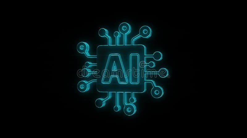 Artificial Intelligence AI Icon Blue Low Poly Rotating on Black ...