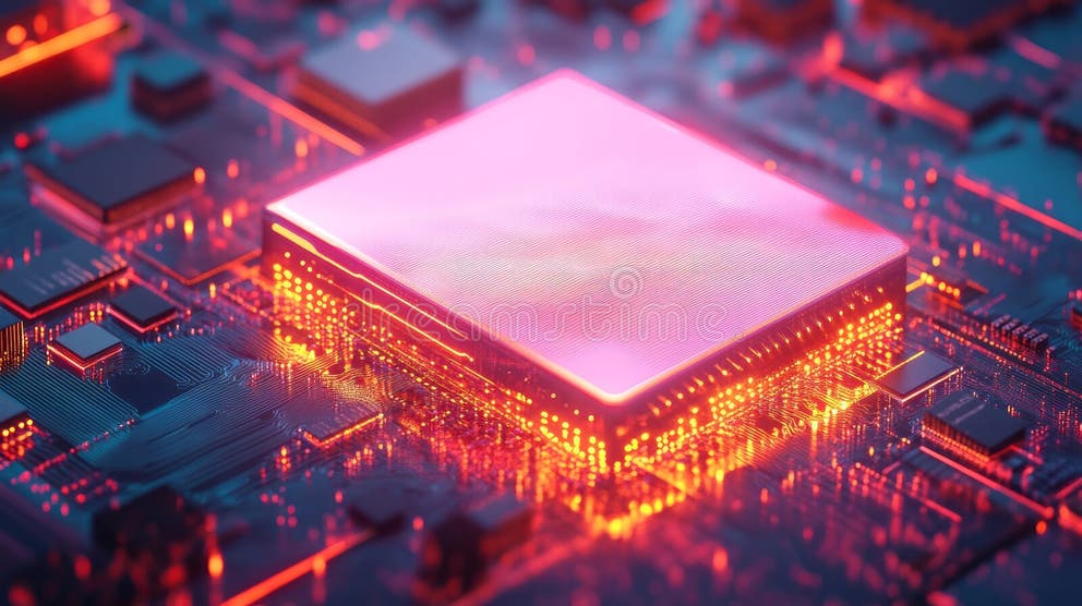 Artificial Intelligence AI and Machine Learning Concept. Computer Processor Chip with Microchip ...