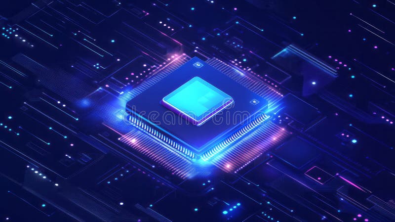 Artificial Intelligence AI and Machine Learning Concept. Computer Processor Chip with Microchip ...