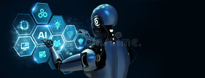 Artificial Intelligence AI, Machine Learning and Modern Computer Technologies Concepts. Robot ...