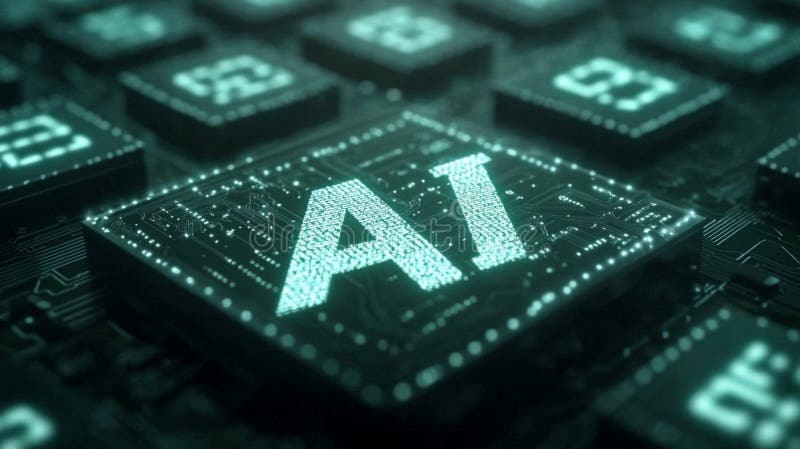Artificial Intelligence Ai Processor Chip Glowing on Circuit Board ...