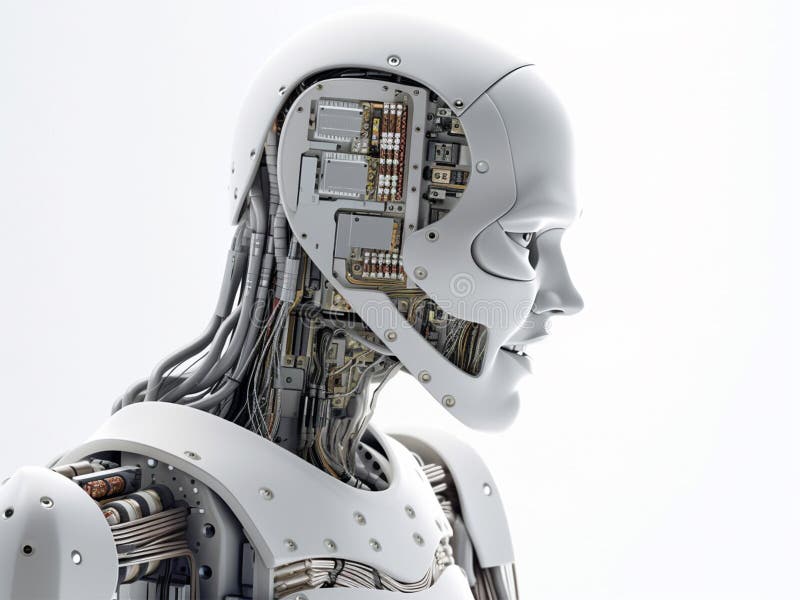 AI Head with Neural Network Brain, Machine Learning, Mind of Cyborg or ...