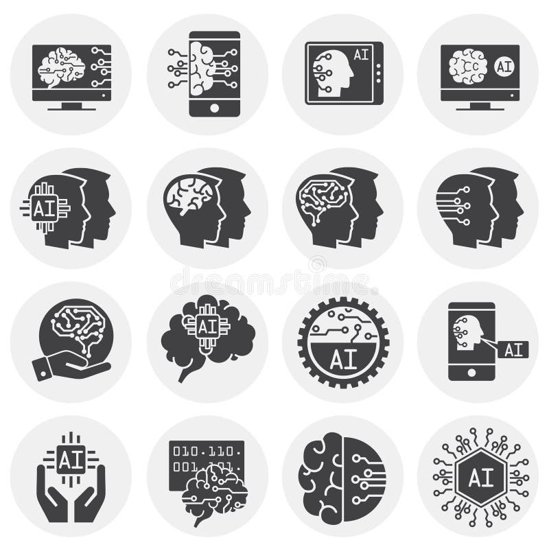 Artificial Intelligence Ai Related Icons Set on Background for Graphic ...